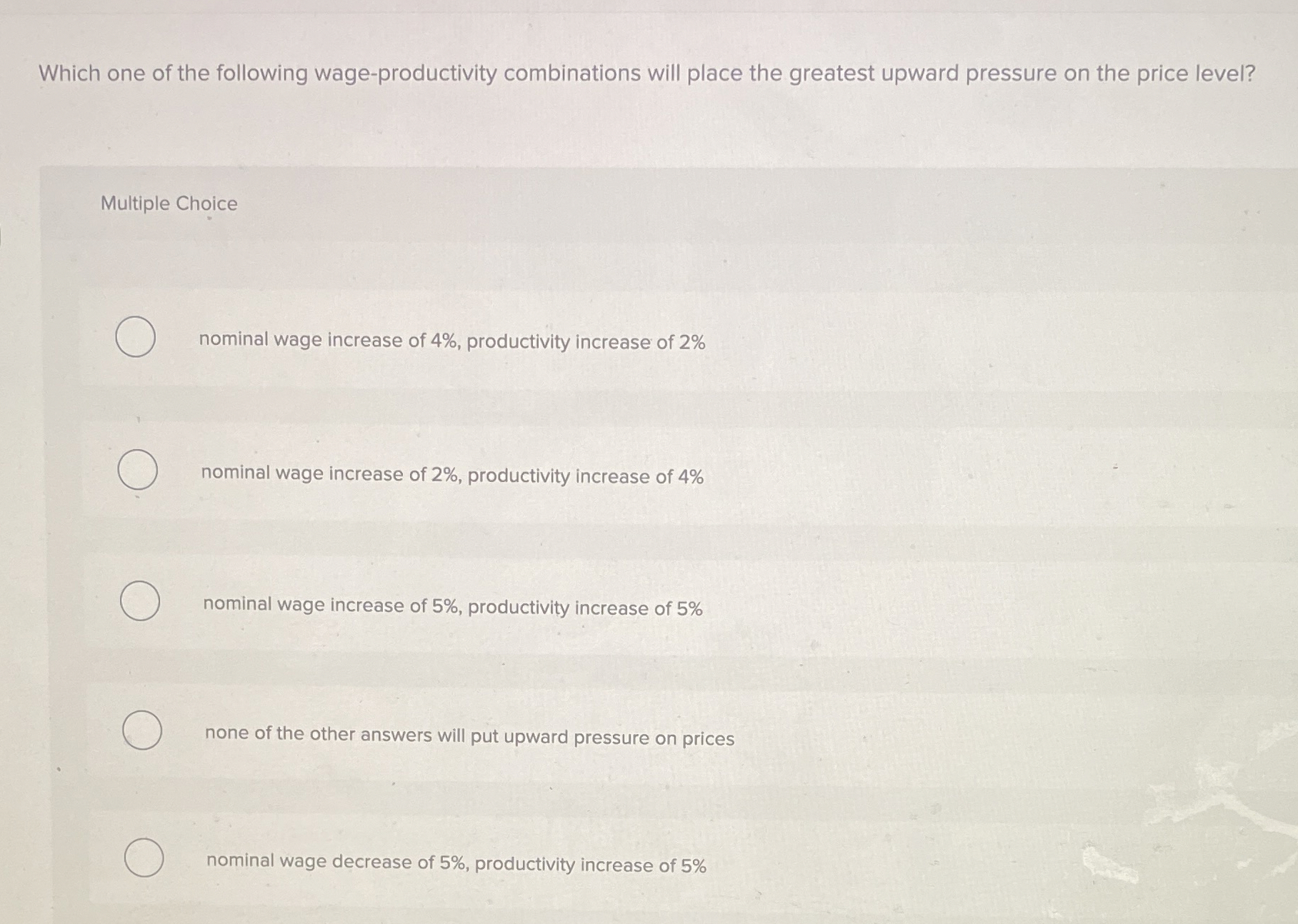 Solved Which one of the following wage-productivity | Chegg.com