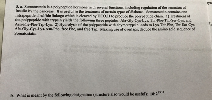 Solved туп 5. a. Somatostatin is a polypeptide hormone with | Chegg.com