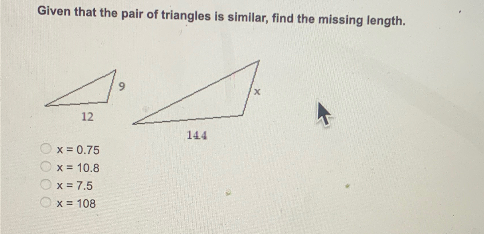 Solved Given that the pair of triangles is similar, find the | Chegg.com