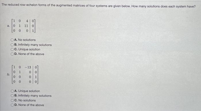 Solved The reduced row-echelon forms of the augmented | Chegg.com