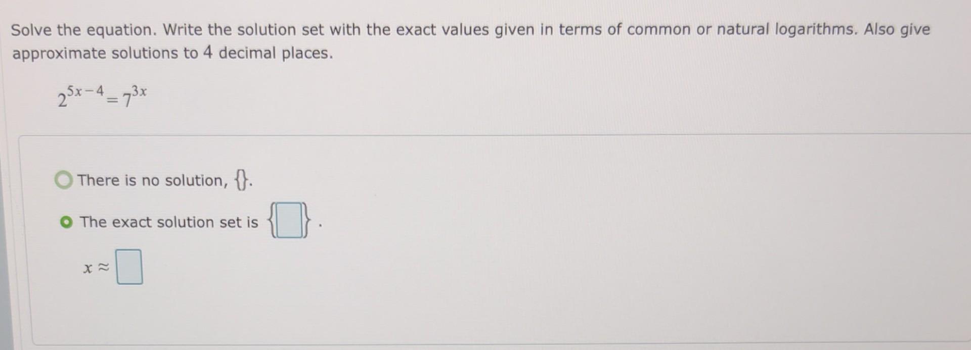 Solved Solve the equation. Write the solution set with the | Chegg.com