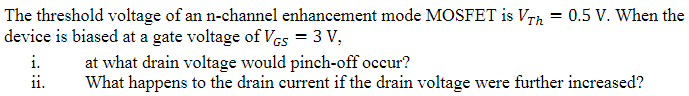 Solved The threshold voltage of an n-channel enhancement | Chegg.com