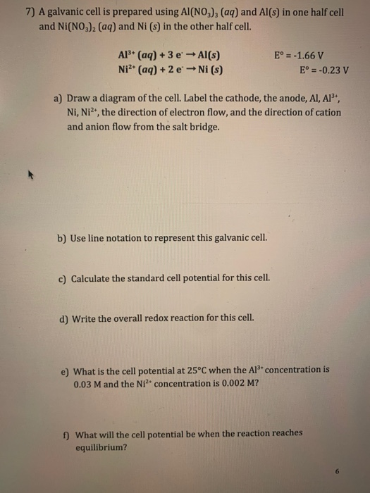 Solved 7) A galvanic cell is prepared using Al(NO3)2 (aq) | Chegg.com