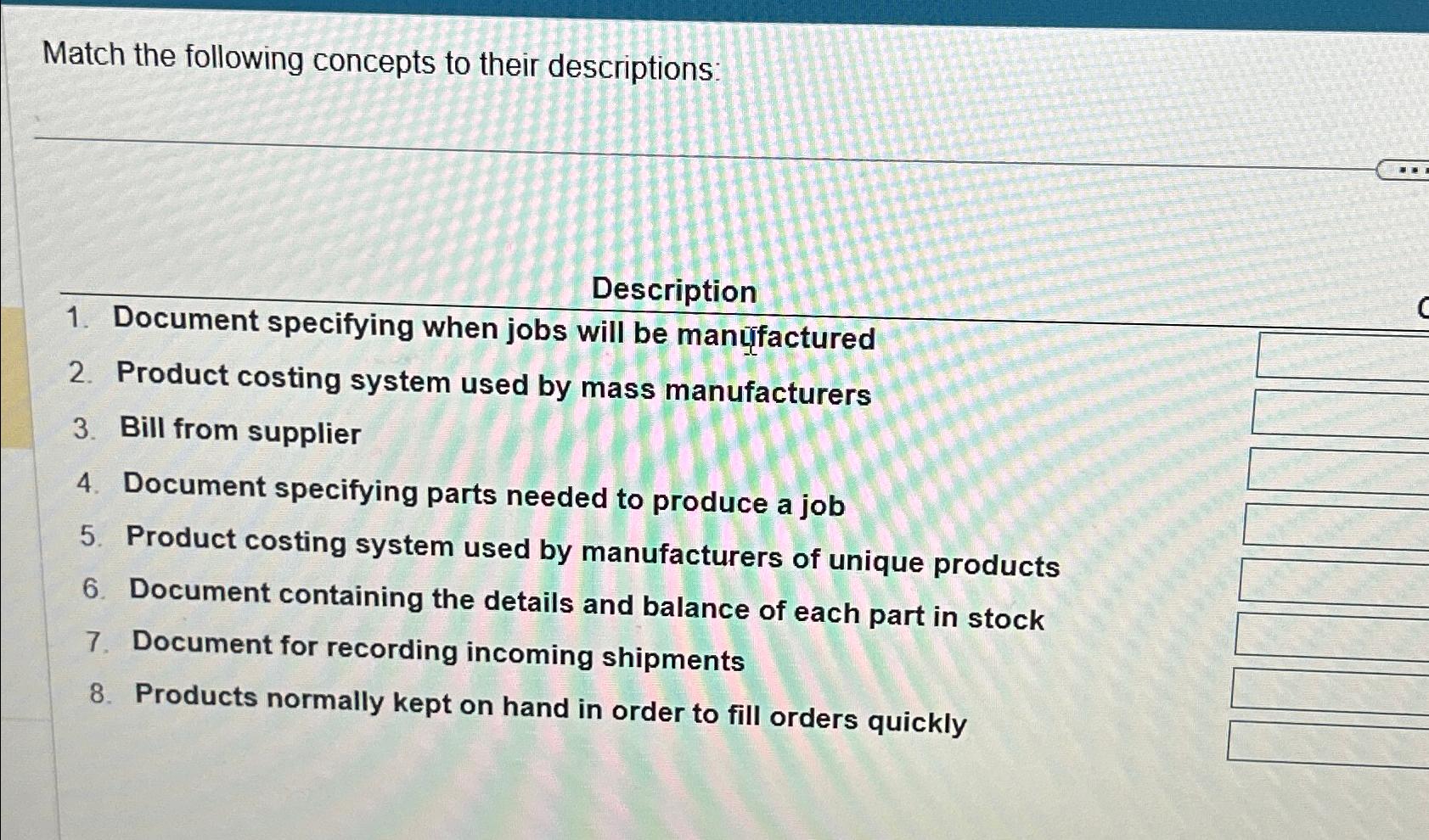 Solved Match the following concepts to their | Chegg.com