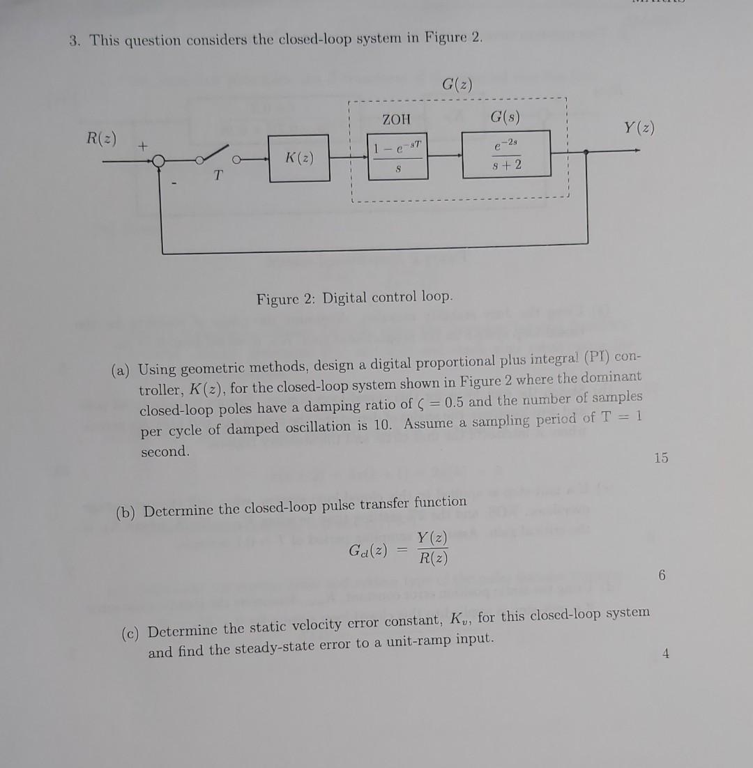 Solved 3. This question considers the closed-loop system in | Chegg.com