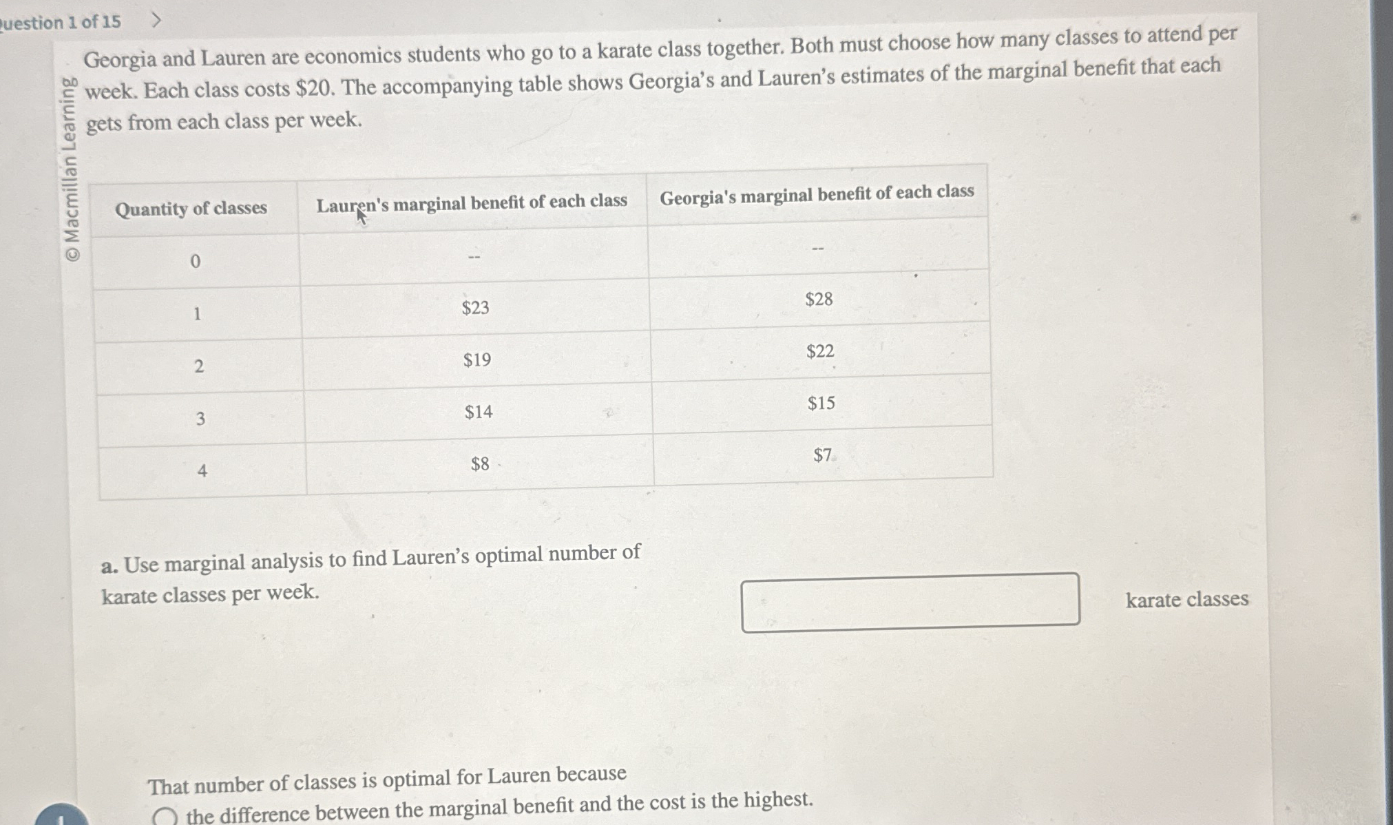 Solved uestion 1 ﻿of 15a. ﻿Use marginal analysis to find | Chegg.com