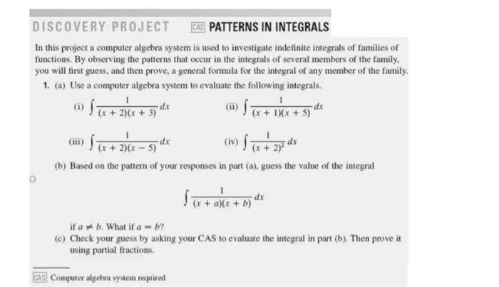 Solved DISCOVERY PROJECT CAS PATTERNS IN INTEGRALS In this | Chegg.com