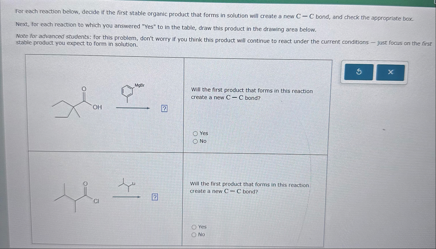 Solved For each reaction below, decide if the first stable | Chegg.com