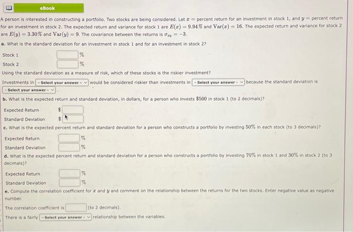 Solved person is interested in constructing a portfolio. Two | Chegg.com