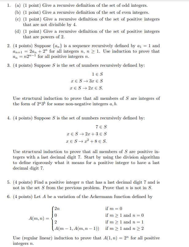 Solved (a) (1 ﻿point) ﻿Give a recursive definition of ﻿the | Chegg.com