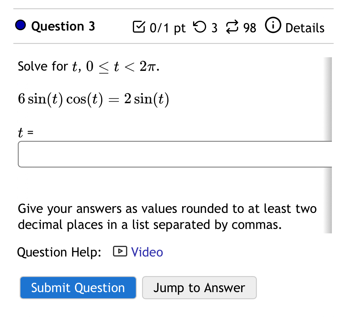 Solved Question 301pt3⇄98DetailsSolve for | Chegg.com Solved Question 301pt3⇄98DetailsSolve for | Chegg.com