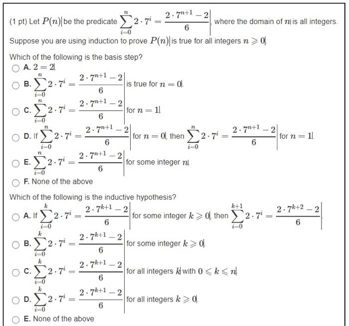 Solved (1 pt) Let P(n) be the predicate 2.7 72 i-O n2 6 1-0 | Chegg.com