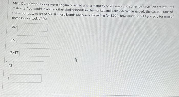 Solved Milly Corporation bonds were originally issued with a | Chegg.com