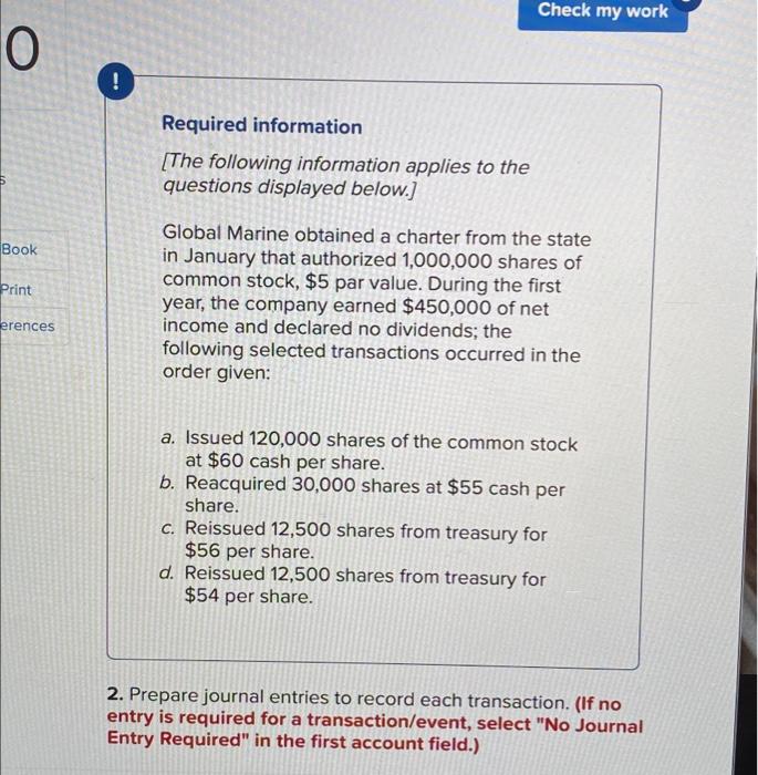 Solved O Book Print erences ! Required information [The | Chegg.com