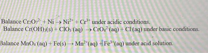 Solved Balance Cr2O72−++Ni→Ni2++Cr3+ under acidic | Chegg.com