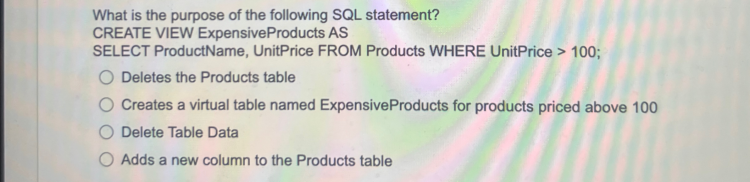 Solved What is the purpose of the following SQL | Chegg.com