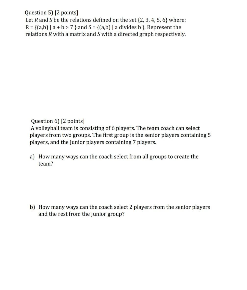 Solved Question 5) [2 points] Let R and S be the relations | Chegg.com