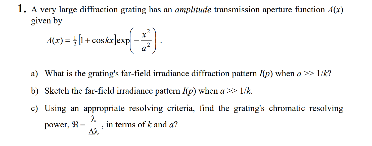 Solved A very large diffraction grating has an amplitude | Chegg.com