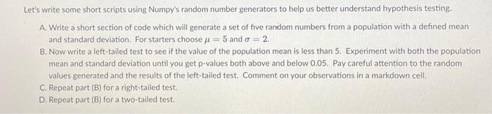 Let's write some short scripts using Numpy's random | Chegg.com