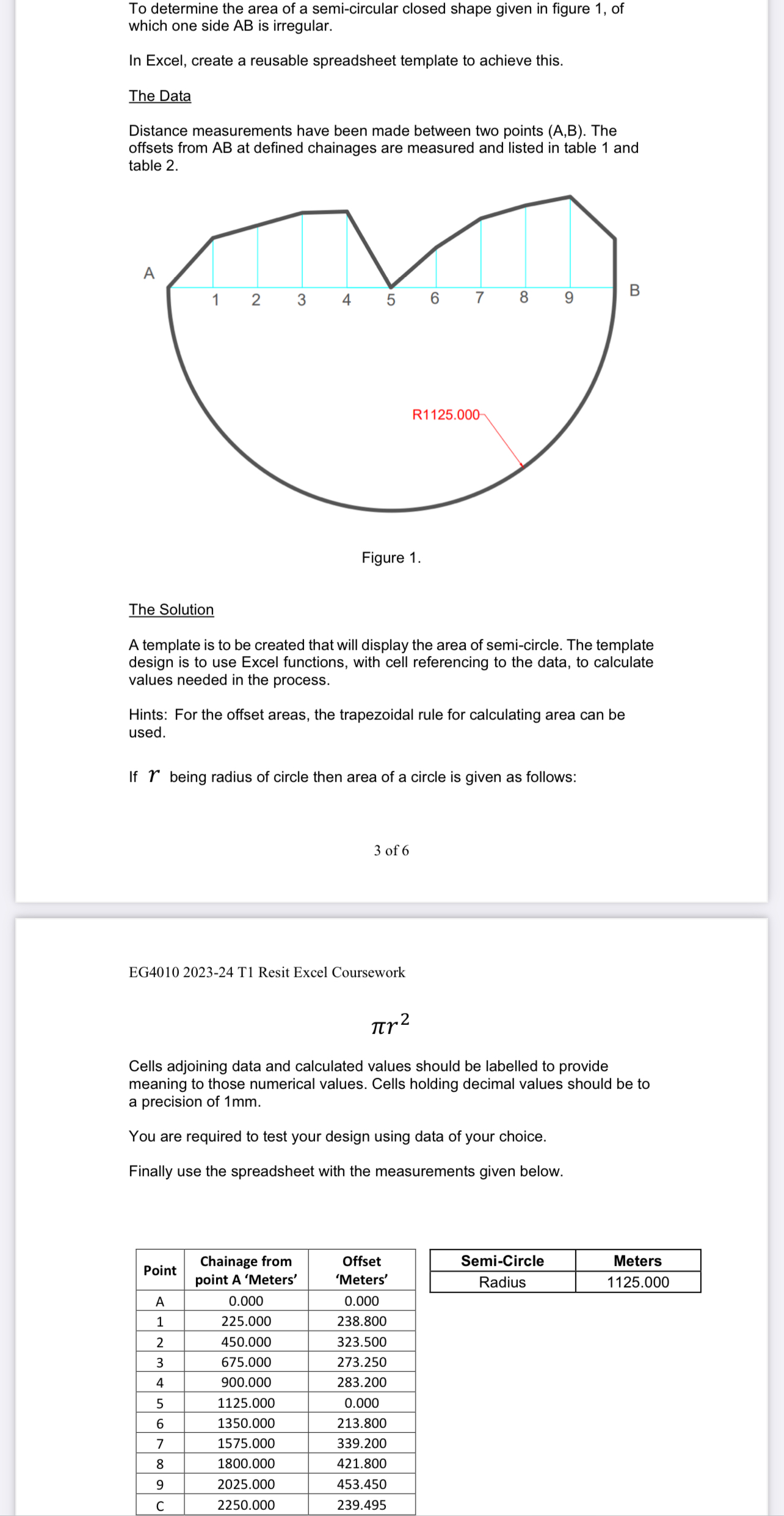 Solved To determine the area of a semi-circular closed shape | Chegg.com