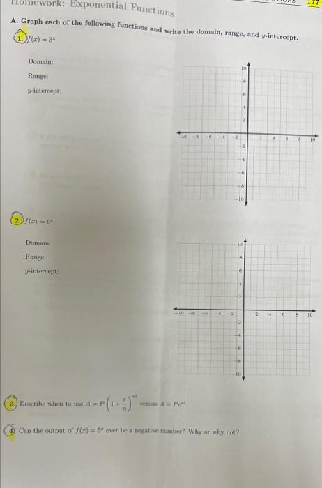 Solved 177 Homework: Exponential Functions A. Graph each of | Chegg.com