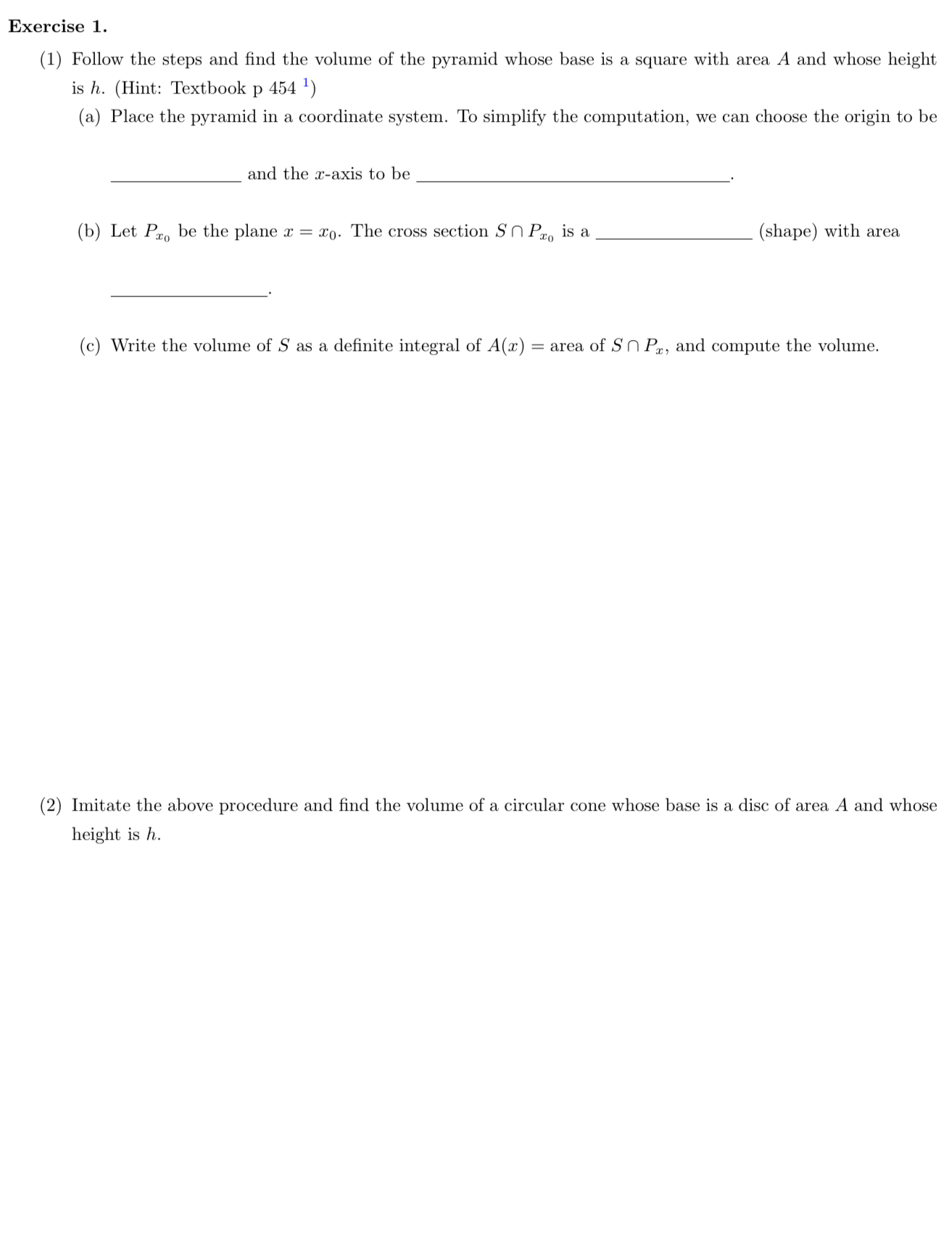 Solved Exercise 1.(1) Follow the steps and find the volume | Chegg.com Solved Exercise 1.(1) Follow the steps and find the volume | Chegg.com