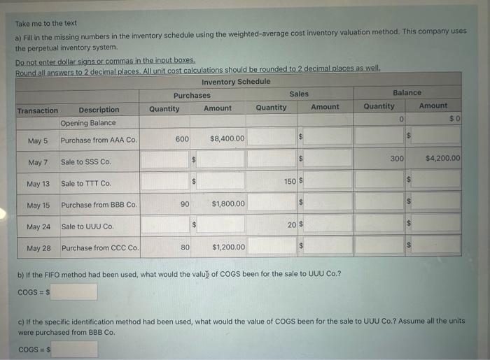 Solved Take me to the text a) Fill in the missing numbers in | Chegg.com