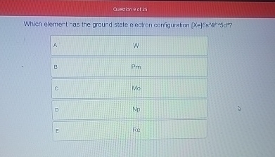 Solved Cucsion 9 ﻿of 23 ﻿Which element has the ground state | Chegg.com