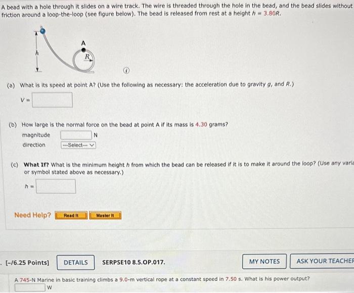 Solved A bead with a hole through it slides on a wire track. | Chegg.com