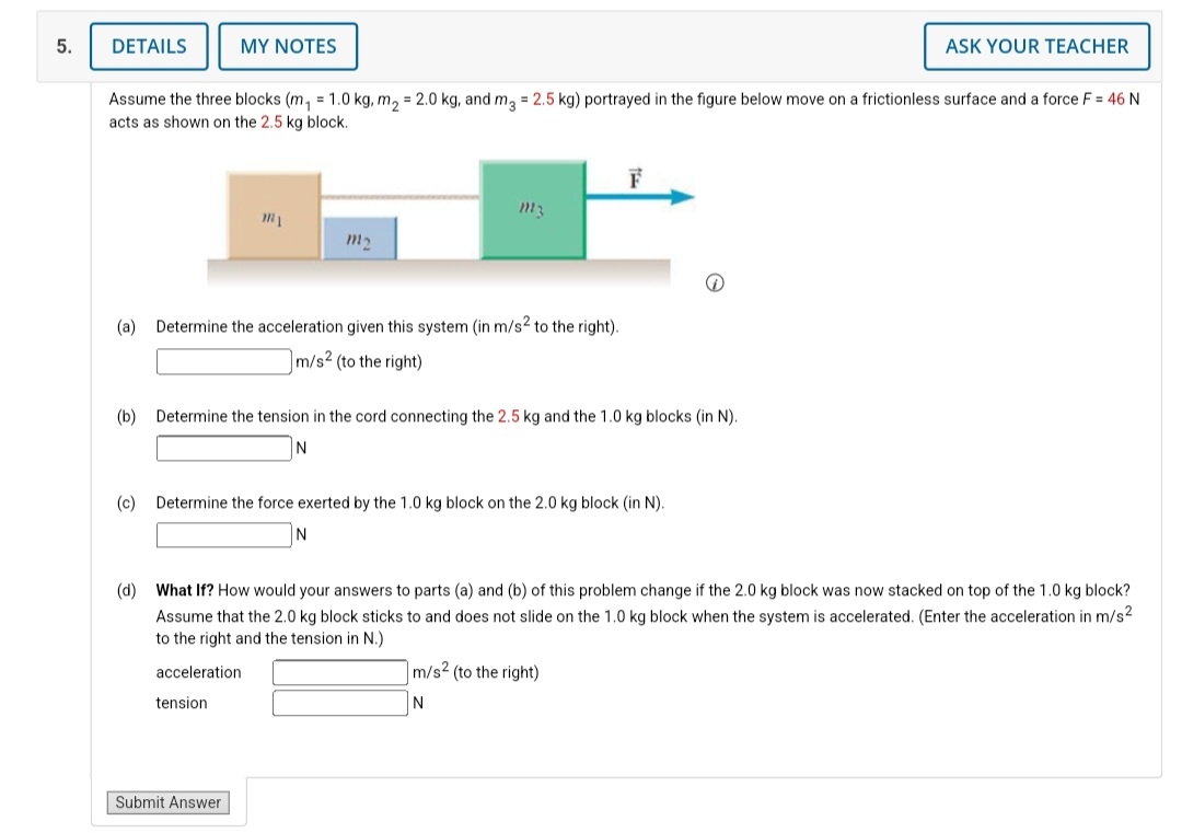 Solved Assume the three blocks ( m1=1.0kg,m2=2.0kg, ﻿and | Chegg.com