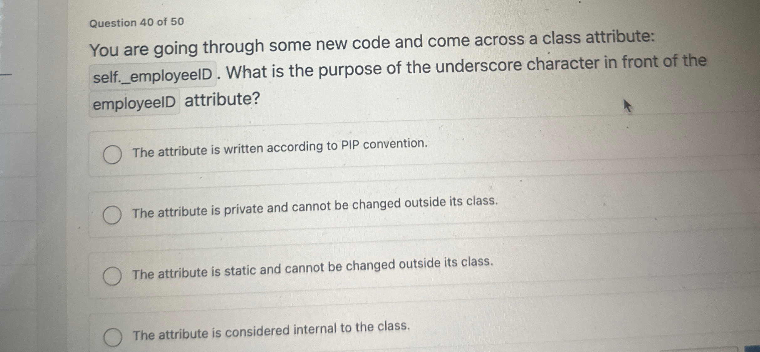 Solved Question 40 ﻿of 50You are going through some new code | Chegg.com