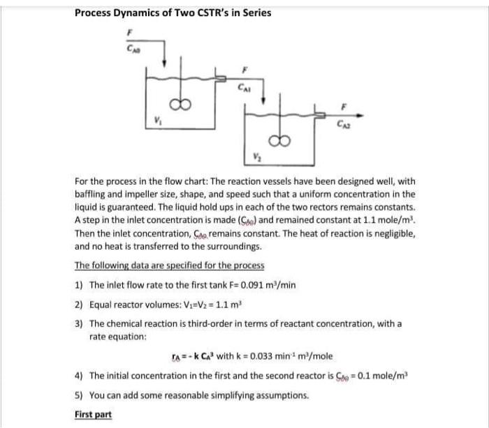 Process Dynamics of Two CSTR's in Series CAR bro CA | Chegg.com