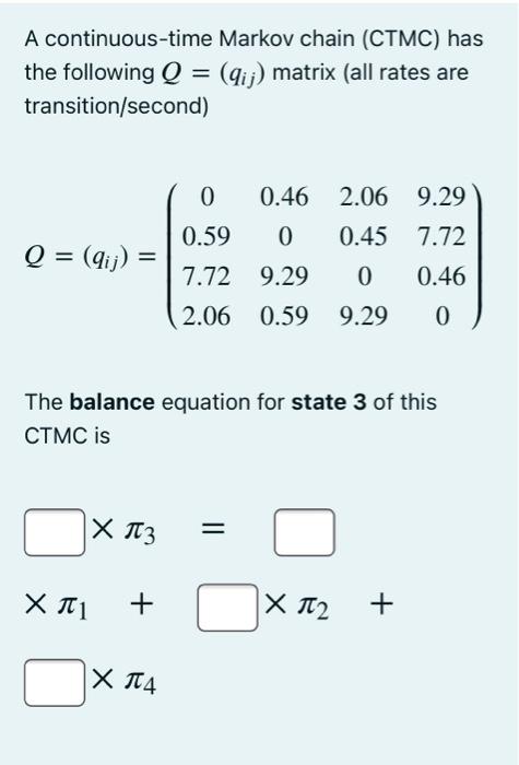 Solved A continuous-time Markov chain (CTMC) has the | Chegg.com