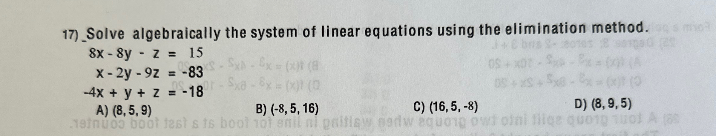 Solved Solve algebraically the system of linear equations | Chegg.com