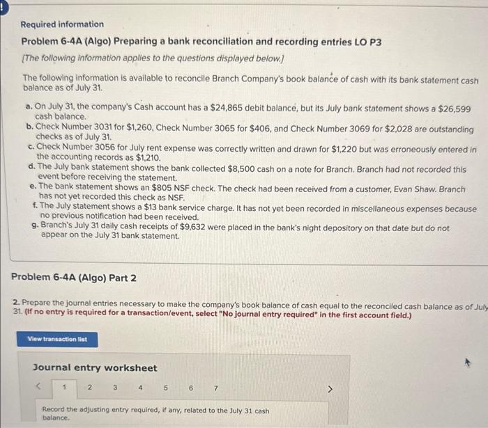Solved Required information Problem 6-4A (Algo) Preparing a | Chegg.com