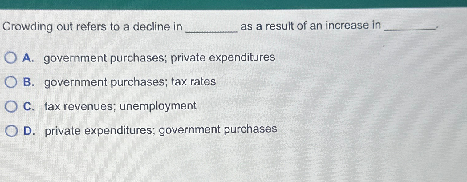 Solved Crowding out refers to a decline in ﻿as a result of | Chegg.com