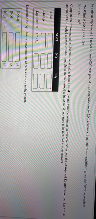 Solved In a given experiment 3.4 moles of pure NOCI was | Chegg.com