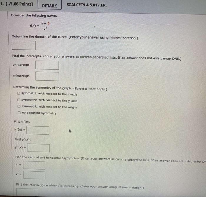 Solved 1. [-/1.66 Points) DETAILS SCALCET9 4.5.017.EP. | Chegg.com