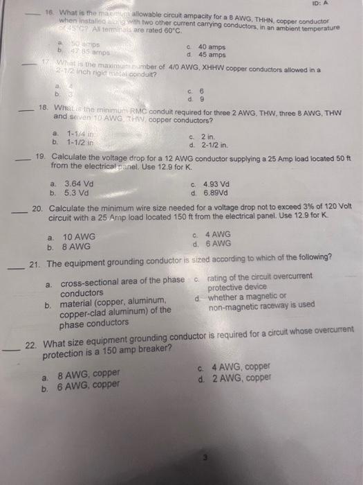 16. What is the macmury allowable circult ampacity | Chegg.com