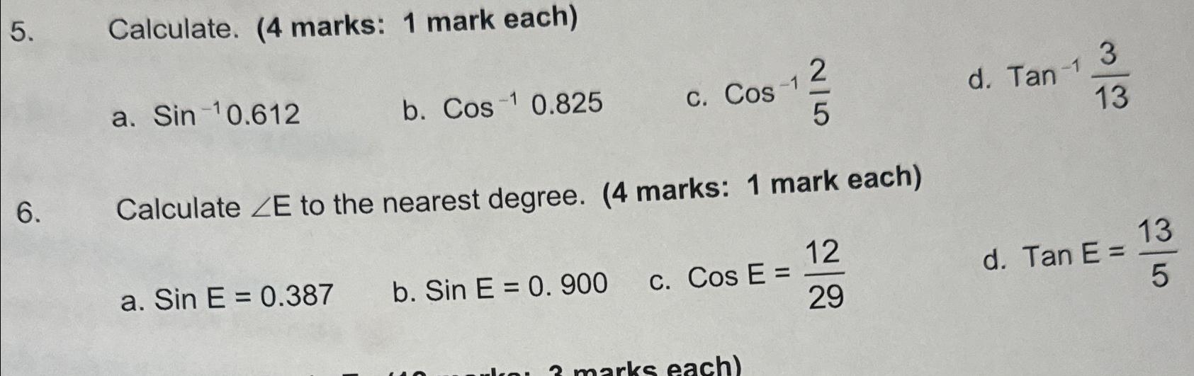 Solved Calculate. (4 ﻿marks: 1 ﻿mark | Chegg.com