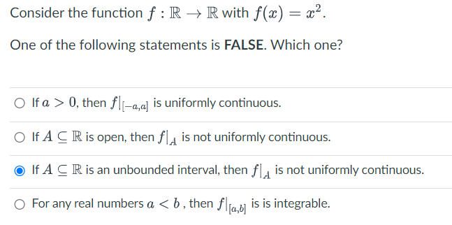 Solved Consider the function f:R→R with f(x)=x2. One of the | Chegg.com