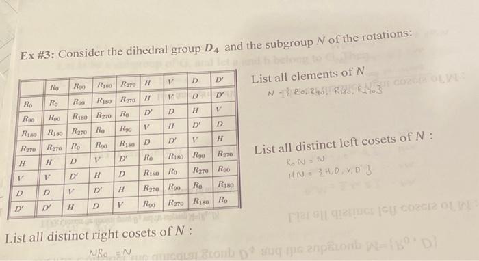 Solved Ex \#3: Consider the dihedral group D4 and the | Chegg.com