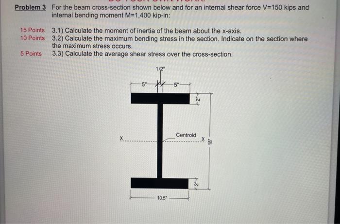 Solved Problem 3 For the beam cross-section shown below and | Chegg.com