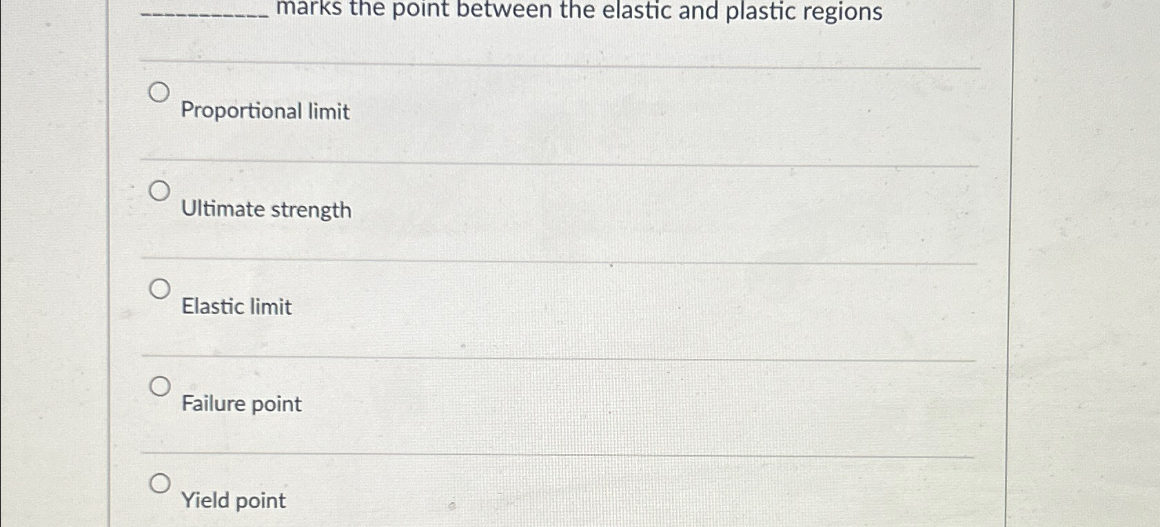 Solved marks the point between the elastic and plastic | Chegg.com