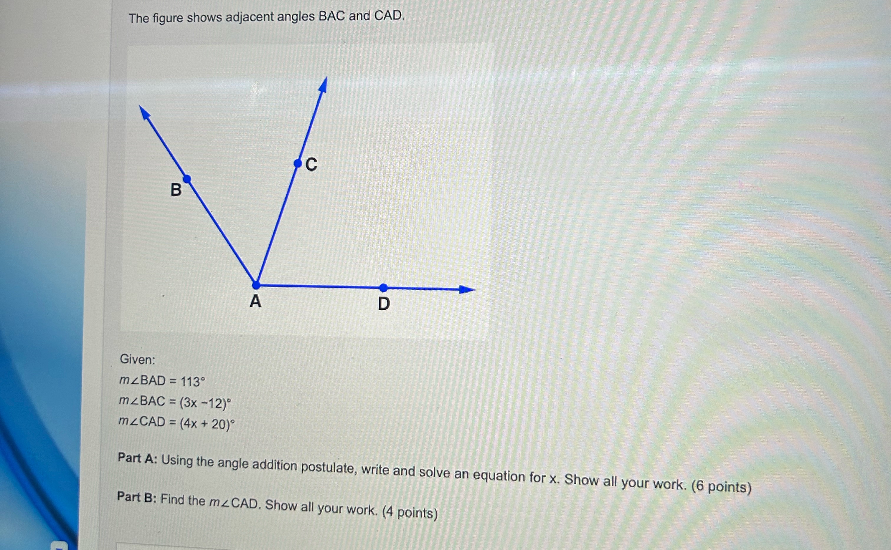 Solved The figure shows adjacent angles BAC and | Chegg.com