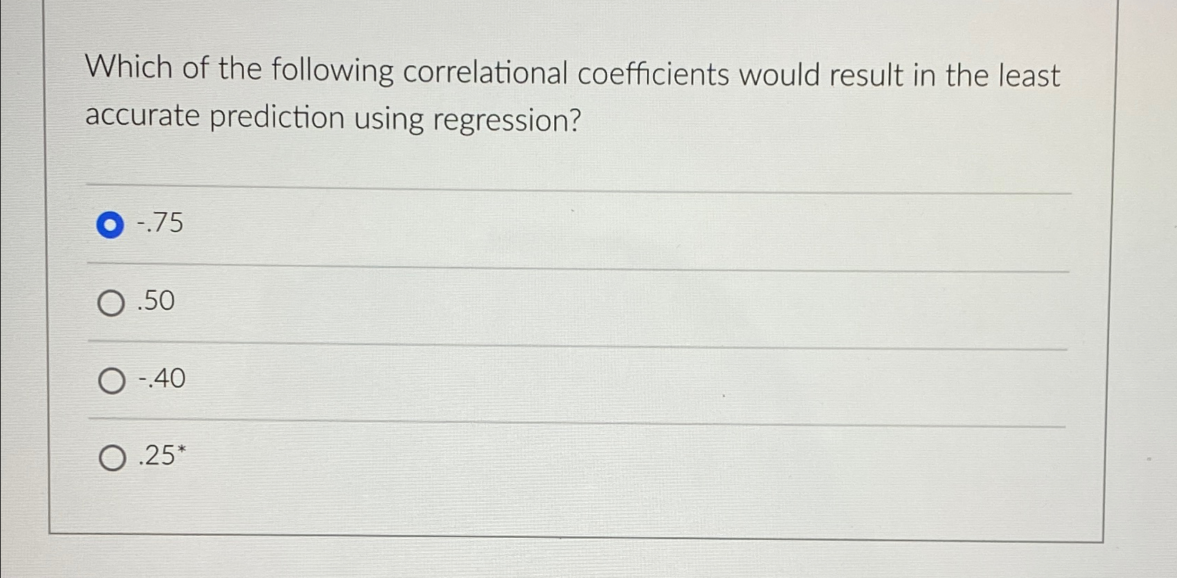 Solved Which of the following correlational coefficients | Chegg.com