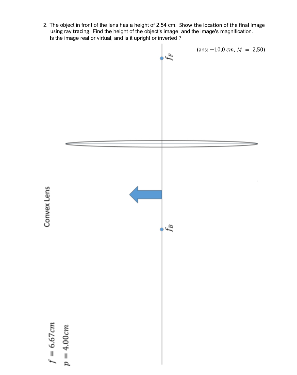 Solved The object in front of the lens has a height of 2.54 | Chegg.com