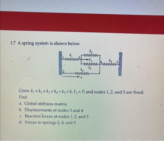 Solved 1.7 A spring system is shown below Given: | Chegg.com