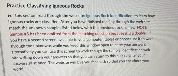 Solved Practice Classifying Igneous Rocks For this section | Chegg.com