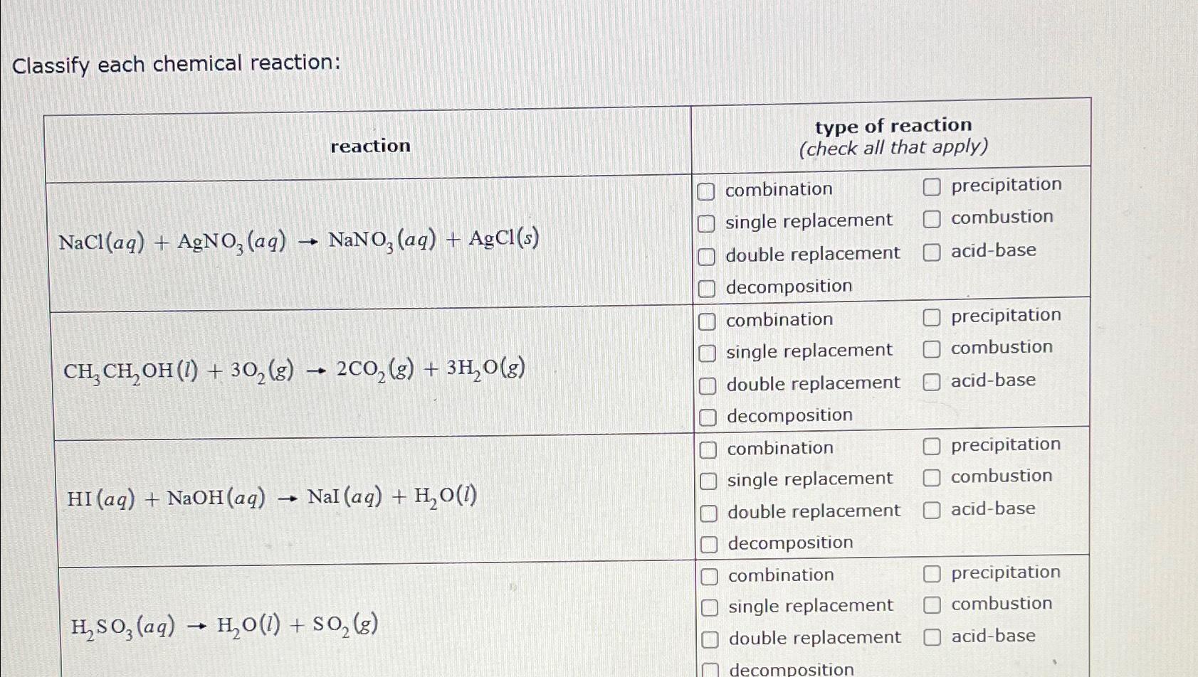Solved Classify each chemical | Chegg.com